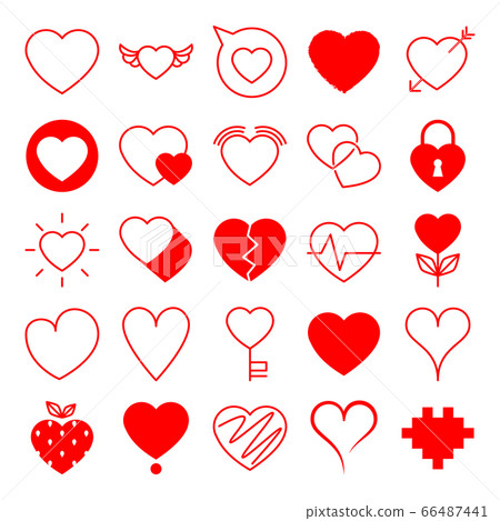 Red hearts icon set vector isolated. Romantic - Stock Illustration ...
