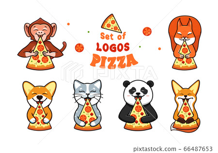 Set of food logos with animals, monkey, dog... - Stock Illustration ...