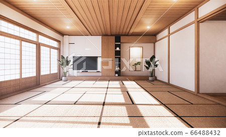 TV cabinet and shelf wall design zen interior of - Stock Illustration ...