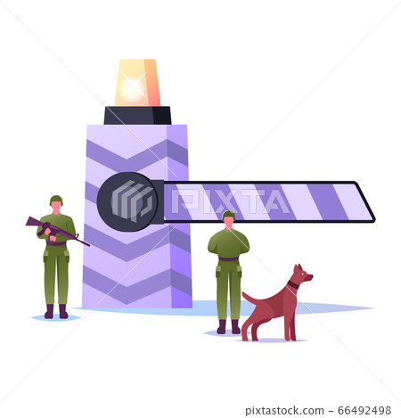 Border Guard Characters with Gun and Dog... - Stock Illustration ...