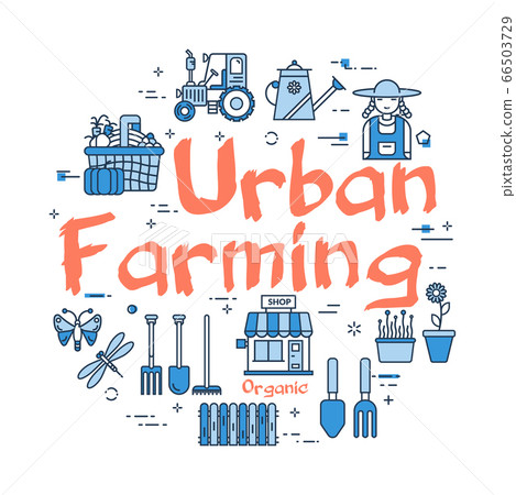 Vector blue banner of linear Urban Farming Concept - Stock Illustration ...