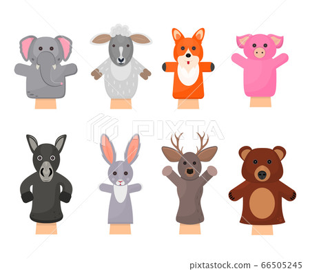 Cartoon Color Hand Puppets Play Doll Icons Set....-插圖素材 [66505245 ...
