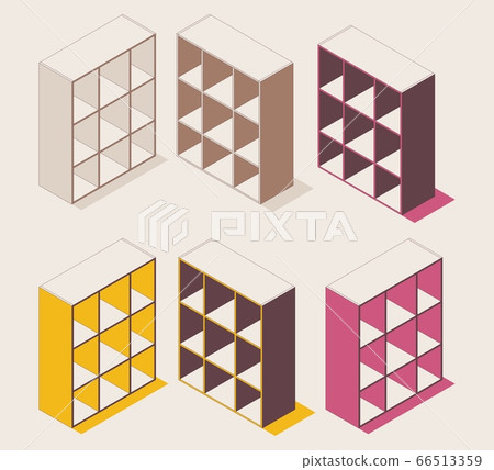 Isometric colorful outline shelf cabinet for - Stock Illustration ...