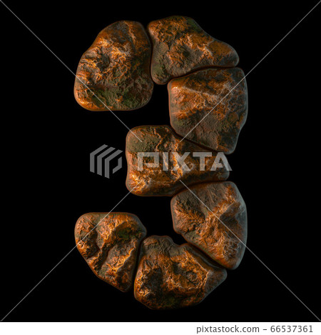 Rocky number 3. Font of stone isolated on black... - Stock Illustration ...