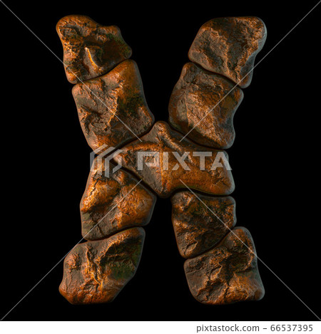 Rocky letter X. Font of stone on black... - Stock Illustration ...