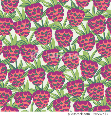 Bright seamless pattern with raspberries. Cute - Stock Illustration ...