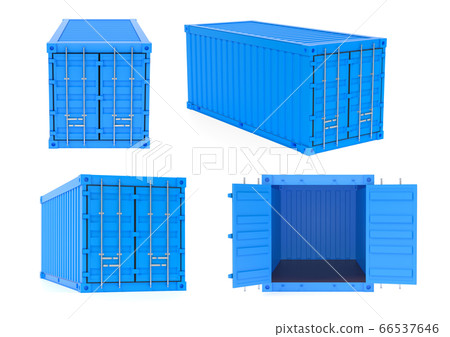 Blue shipping freight containers. 3d rendering... - Stock Illustration ...