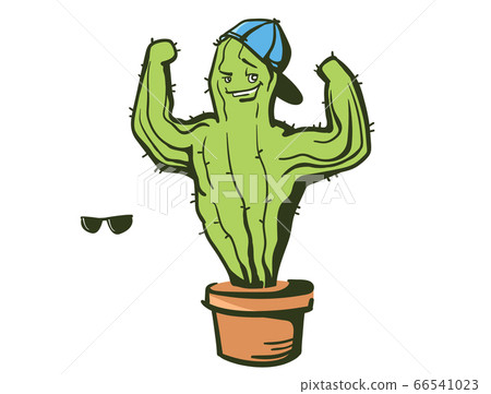 Cactus show muscle biceps. Vector color cartoon - Stock Illustration ...