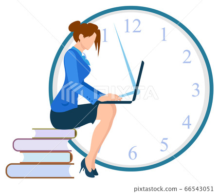 Freelancer Woman Working on Laptop Deadline Clock - Stock Illustration ...