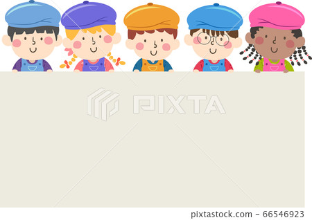 Kids Painters Caps Apron Board Illustration - Stock Illustration ...