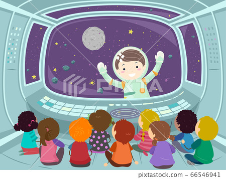 Stickman Kids Observe Space Window Astronaut - Stock Illustration ...