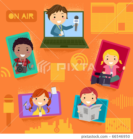 Stickman Kids Broadcasting Gadgets Illustration - Stock Illustration ...