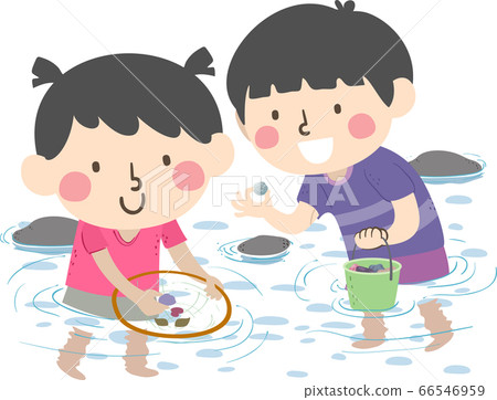 Kids Stream Collecting Items Illustration - Stock Illustration ...