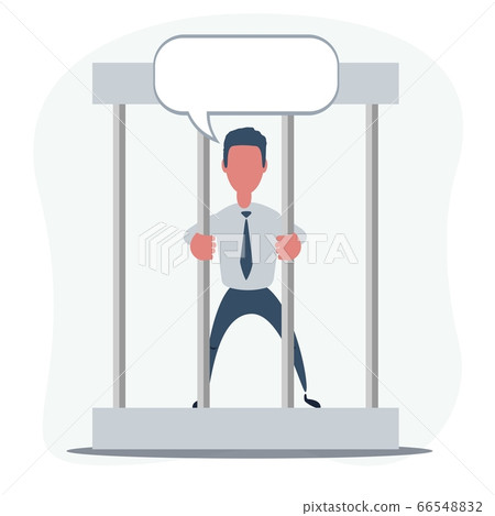Sad businessman with speech bubble in prison... - Stock Illustration ...