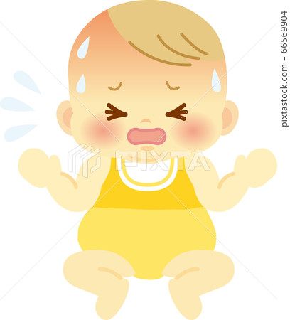 Fever and sweaty baby in baby clothes_Baby full... - Stock Illustration ...