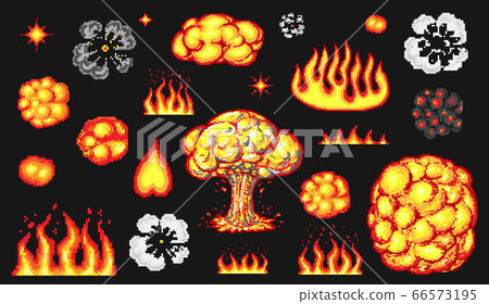 Nuclear explosion. Pixel art 8 bit fire... - Stock Illustration ...