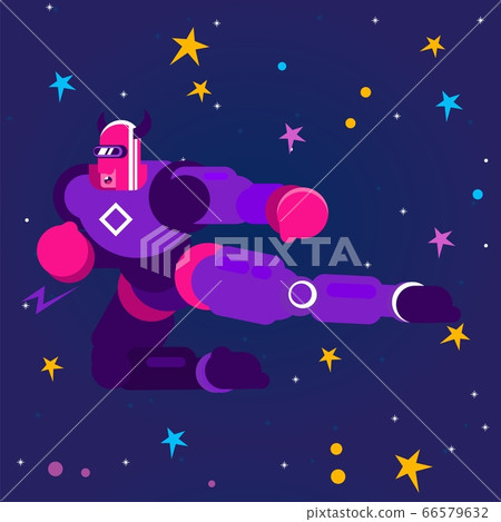 Robot in cartoon space, vector illustration.... - Stock Illustration ...