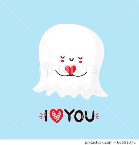 Cute smiling ghost holding heart in hands - Stock Illustration ...