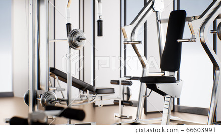 3D rendering of exercise equipment in gym with - Stock Illustration ...