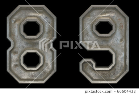 Set of numbers 8, 9 made of industrial metal on... - Stock Illustration ...