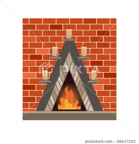 Vector home fireplace with fire. Vintage design... - Stock Illustration ...