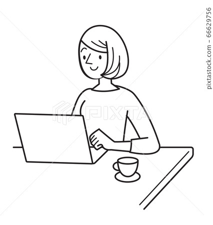 Person female telework line drawing - Stock Illustration [66629756] - PIXTA