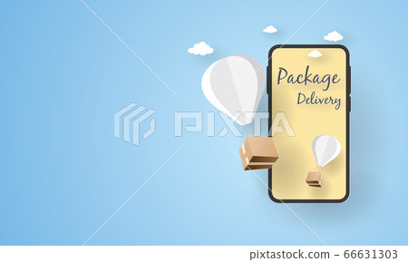 Balloon with package floating in online...-插圖素材 [66631303] - PIXTA圖庫