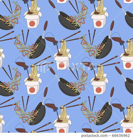 Asian fast food vector cartoon seamless pattern. - Stock Illustration ...