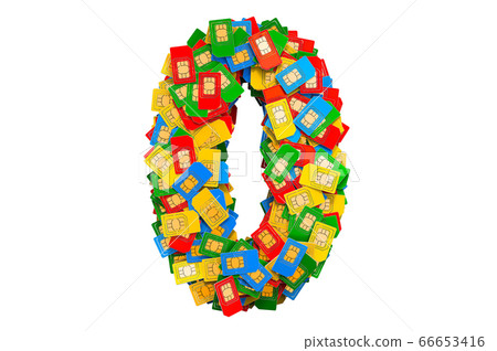 Number 0 from colored SIM cards, 3D rendering - Stock Illustration ...
