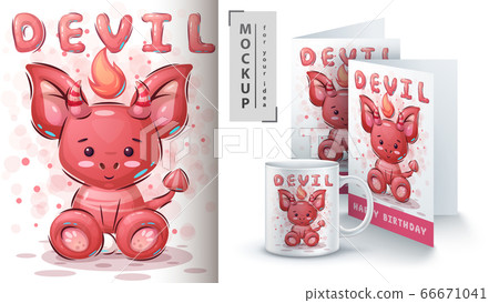 Cute teddy devil poster and merchandising. - Stock Illustration ...