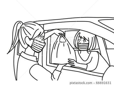 Drive-through mask line drawing - Stock Illustration [66691631] - PIXTA