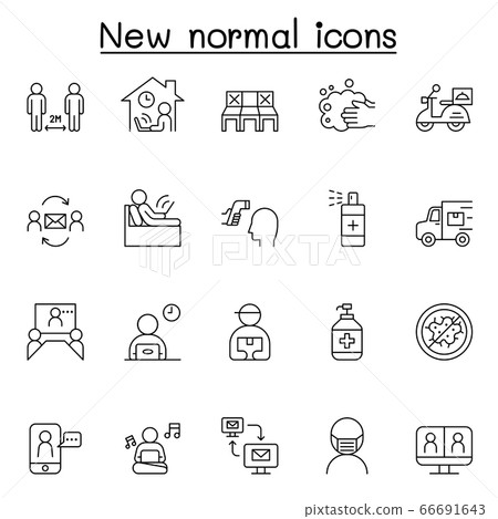 New normal icons set in thin line style - Stock Illustration [66691643 ...