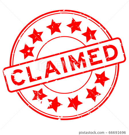 Grunge red claimed word with star icon round... - Stock Illustration ...