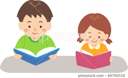 Brother and sister reading a book - Stock Illustration [66700338] - PIXTA
