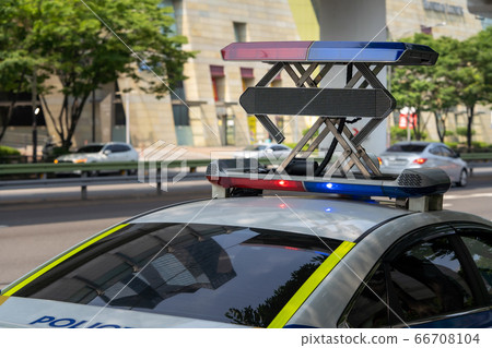 Police car equipped with new lift LED warning... - Stock Photo ...