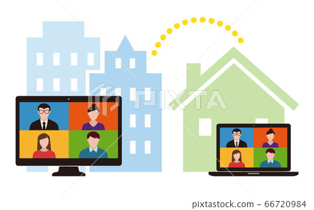 Telework image Office and home Desktop computer... - Stock Illustration ...
