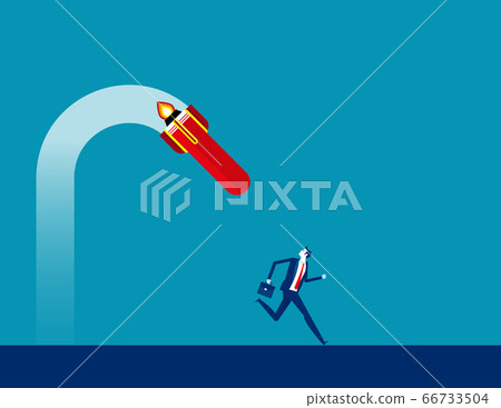 Businessman runs away under broken rocket. Fail - Stock Illustration ...