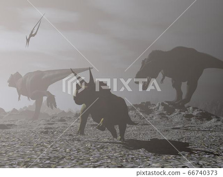 Death of dinosaurs scenery - 3D render - Stock Illustration [66740373 ...