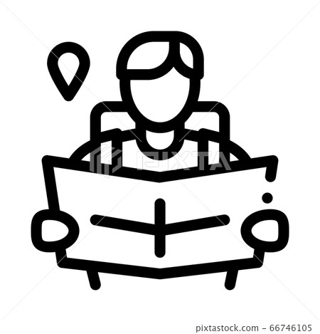 tourist reading map icon vector outline... - Stock Illustration ...