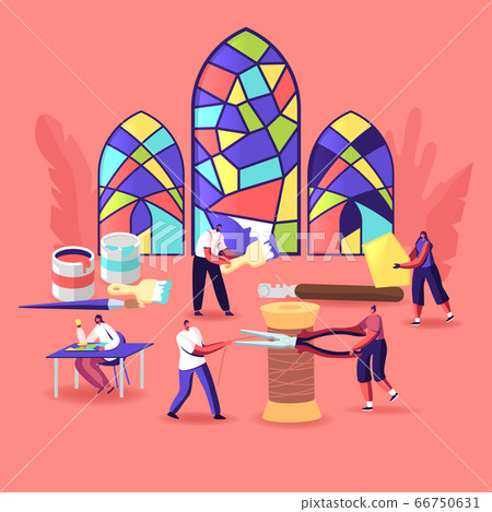Stained Glass Producing Concept. Tiny... - Stock Illustration [66750631 ...