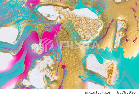 Pink, gold and blue mixed inks splattered on... - Stock Illustration ...