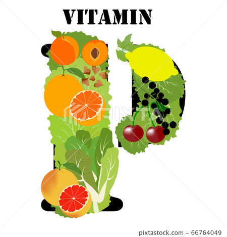 Vitamin P healthy nutrient rich food vector... - Stock Illustration ...