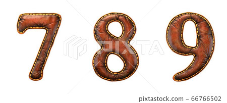Set of numbers 7, 8, 9, made of leather. 3D... - Stock Illustration ...