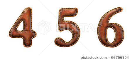 Set of numbers 4, 5, 6, made of leather. 3D... - Stock Illustration ...