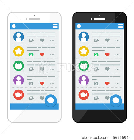 Smartphone smartphone SNS screen set illustration - Stock Illustration ...