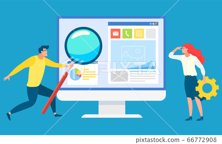 People Stand near Computer, Website with Data-插圖素材 [66772908] - PIXTA圖庫