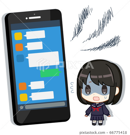 Smartphone SNS female student illustration - Stock Illustration ...