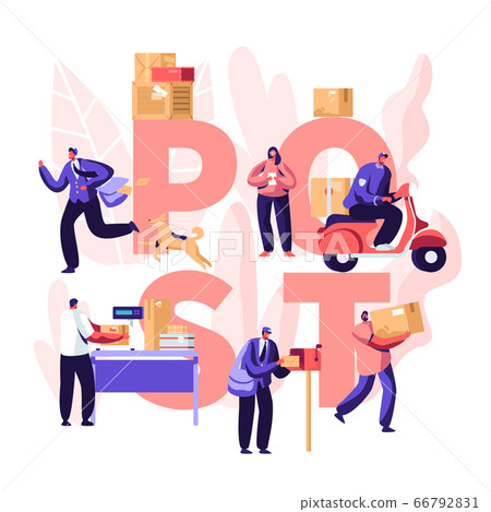 People in Post Office Concept, Postmen Deliver - Stock Illustration ...