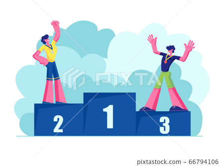 Male Characters Sportsmen Stand on Win... - Stock Illustration ...