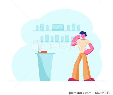 Customer Standing at Counter Desk in... - Stock Illustration [66795010 ...
